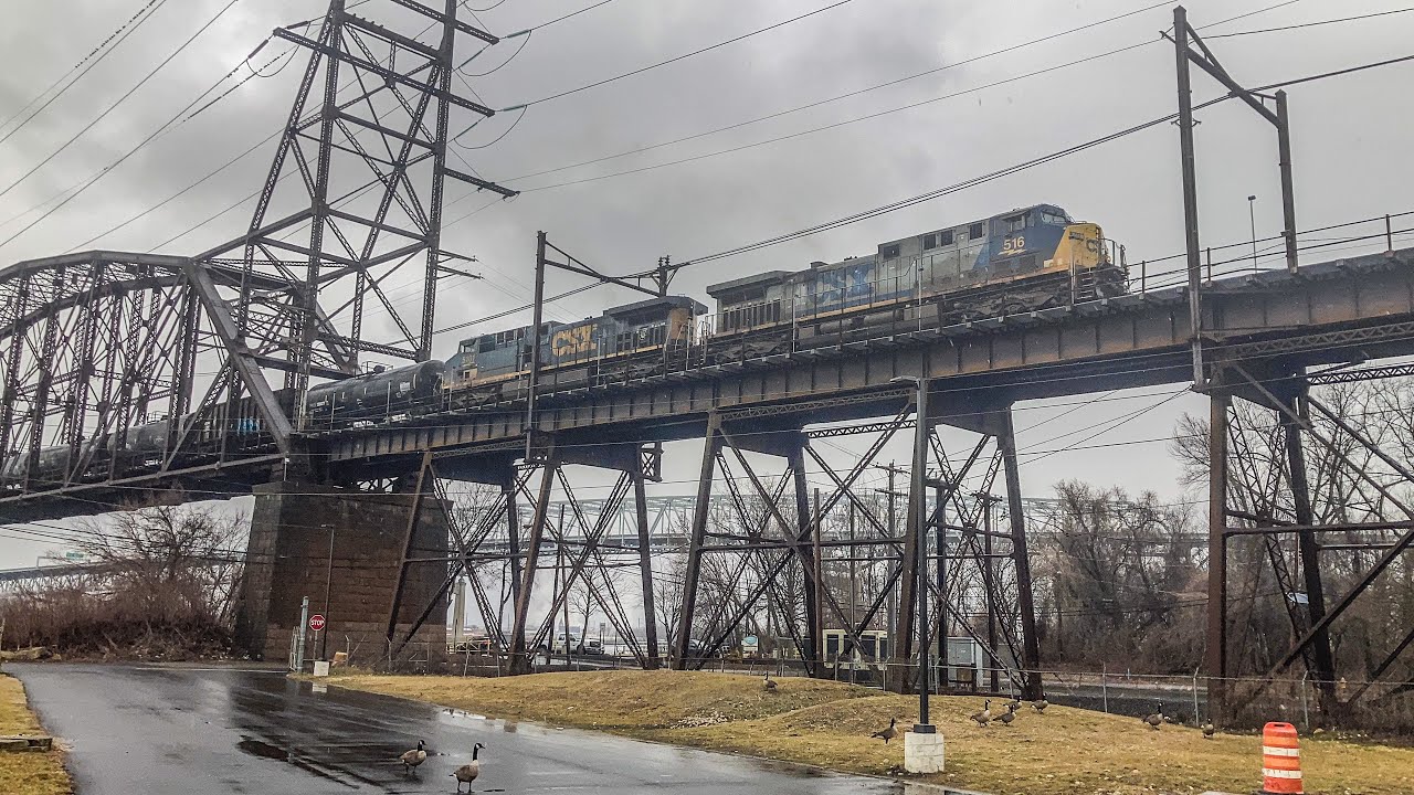CSAO YPCA-07 crossing Delair Bridge in Pennsauken NJ. CSX 516 Leads ...