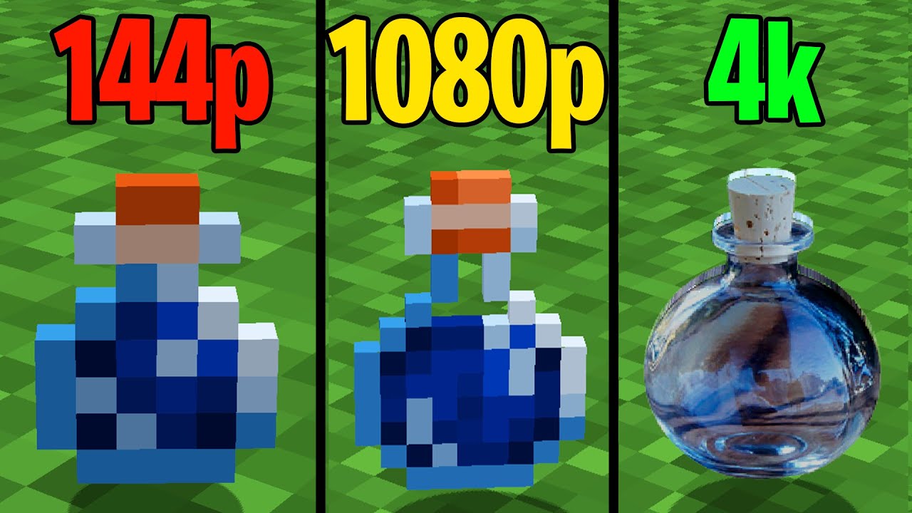 minecraft textures in 144p vs 1080p vs 4k - YouTube