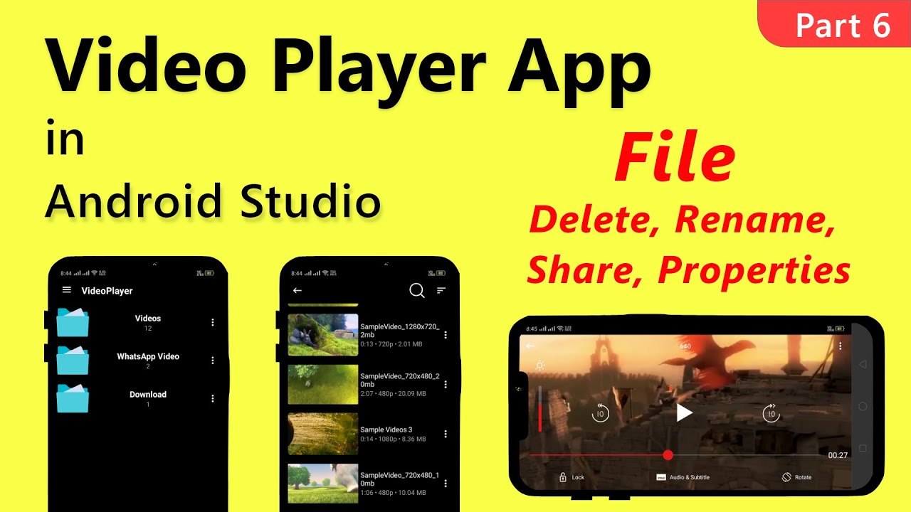 Video Player App in Android Studio | File Share, Rename, Delete ...