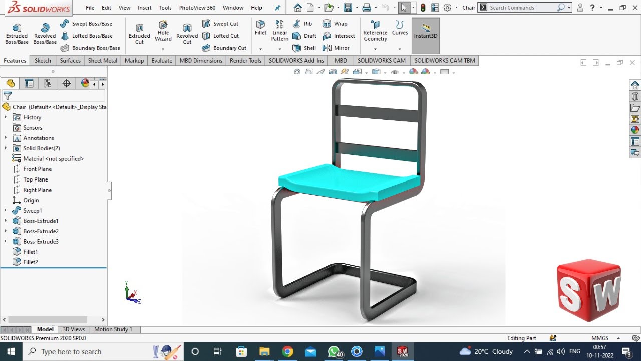 How to design a chair in solidworks. - YouTube