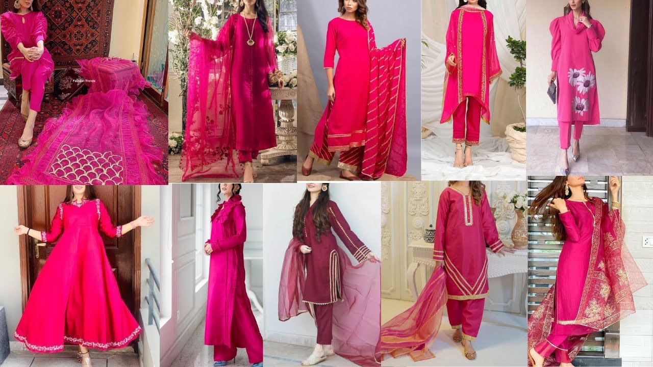 Pink color dress design | dark pink dress design for girls | All in one ...