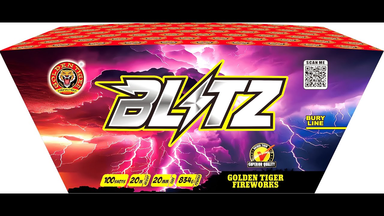 GT122 BLITZ - 100 shot Fan Shape 1.3G Barrage by Golden Tiger Fireworks - YouTube
