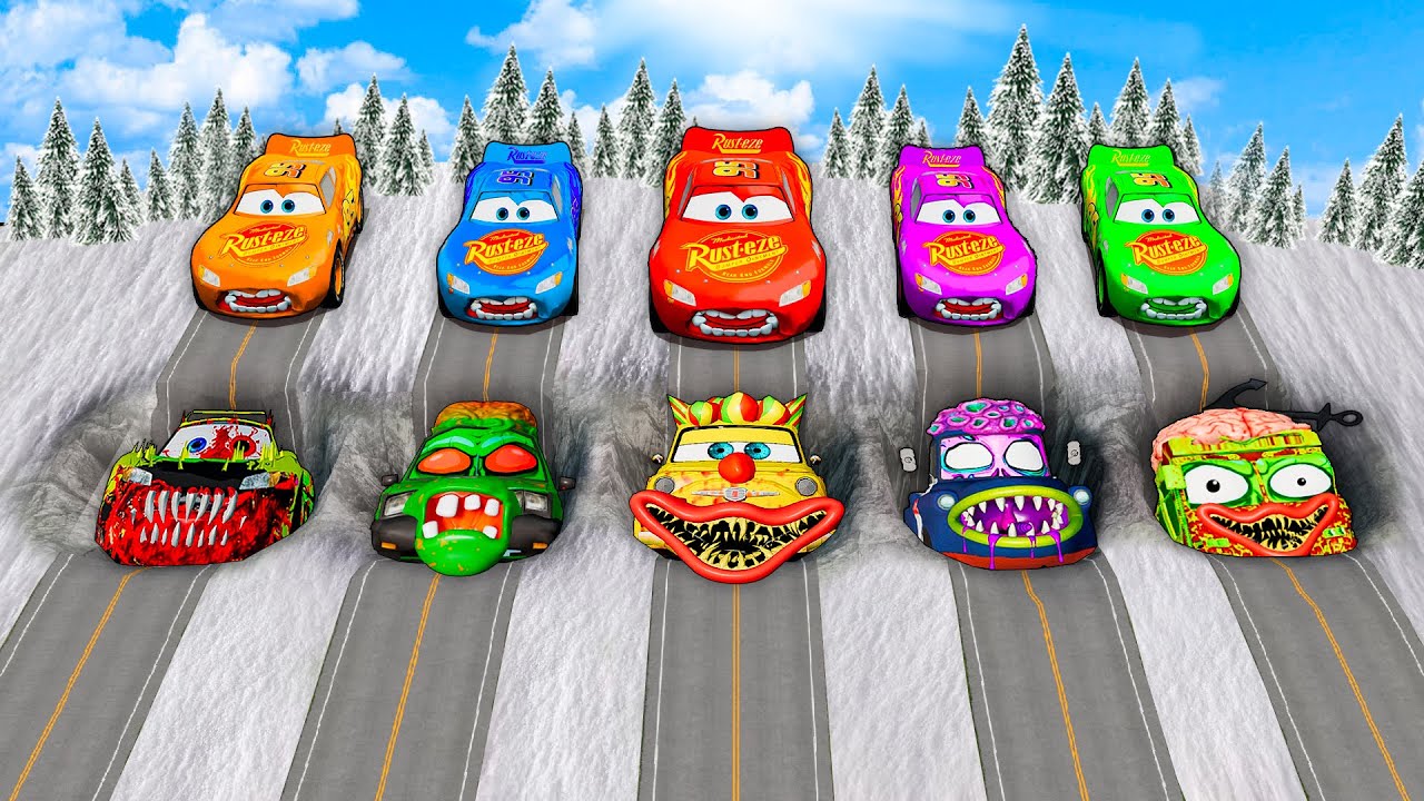 Mega Pixar Cars Pit Transform Big & Small Lightning McQueen Into Evil ...