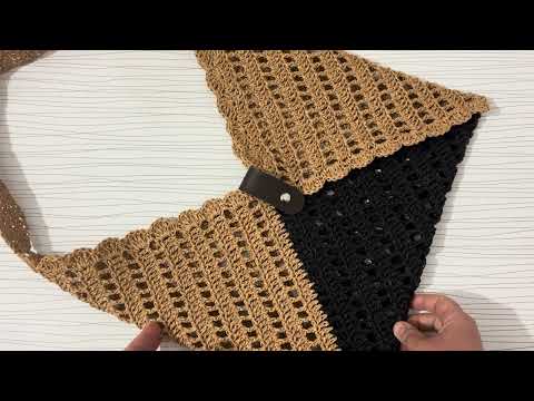 Çok kolay çanta yapımı,bir dikdörtgen parçadan oluşuyor. very easy crochet bag making.