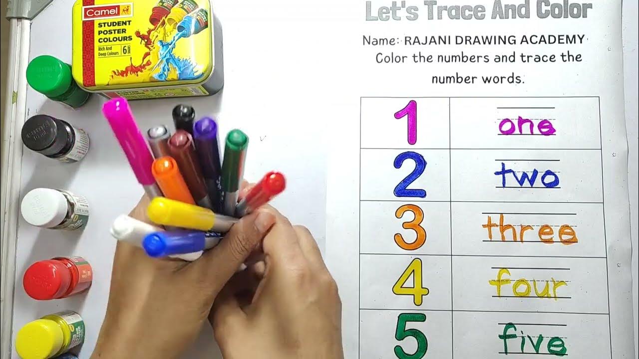 Let's trace and color from one to five #colors #drawingforkids - YouTube
