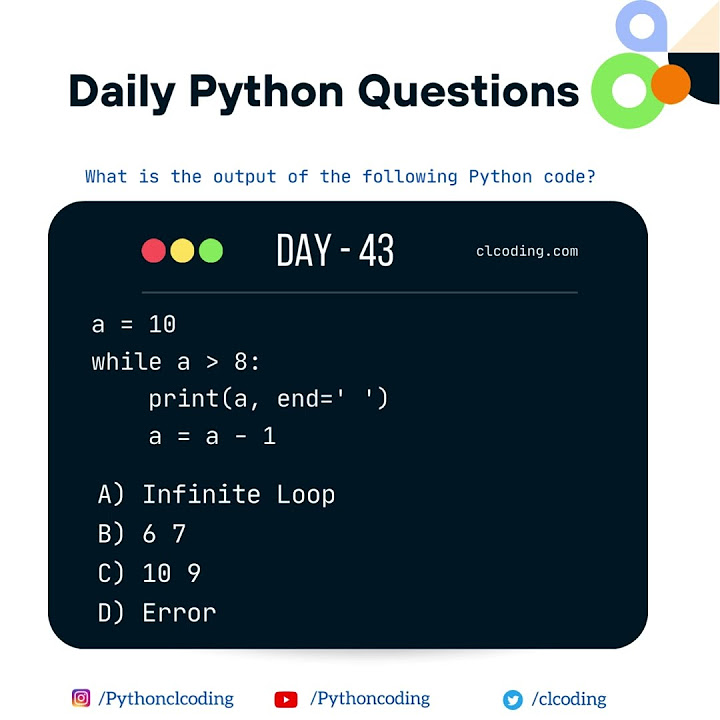 Python Coding challenge - Day 43 | What is the output of the following Python code? #python ...