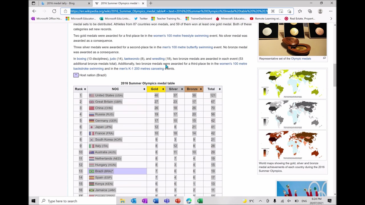 Microsoft Excel Olympic Activity - YouTube