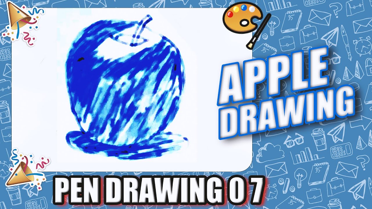 Apple Drawing - Painting with Pen - Drawing with Pen Blue - YouTube