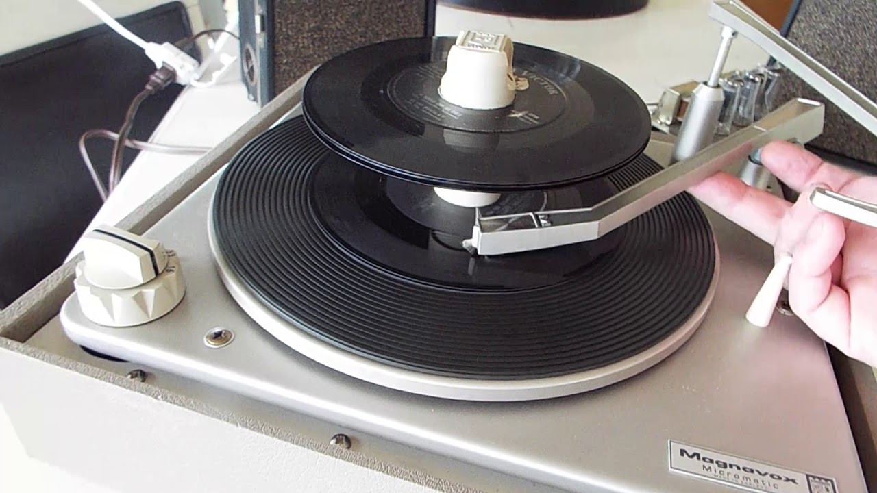 Magnavox Micromatic automatic 4 spd. record changer playing a stack of ...