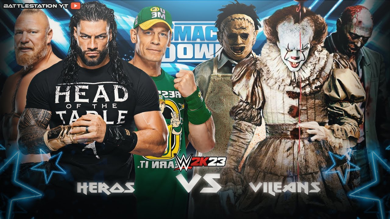 WWE 2K23- Roman Reigns John Cena & Brock Lesnar vs. Leatherface ...