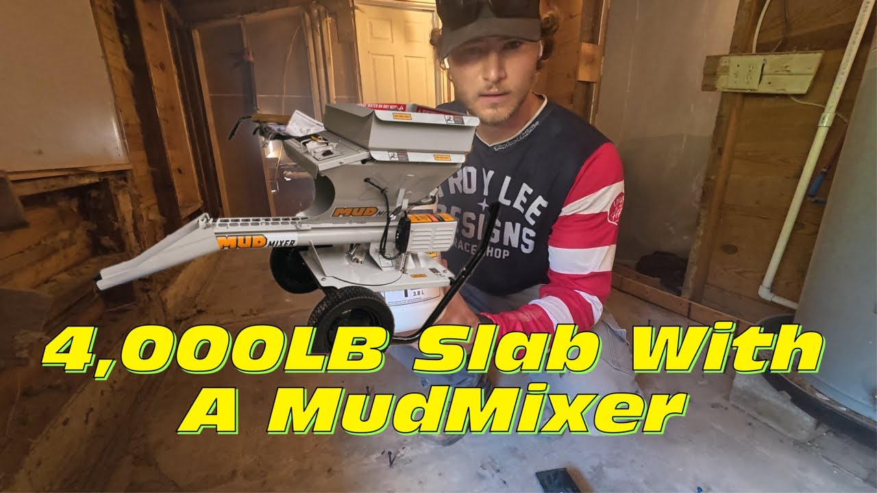 Using A Mud Mixer To Pour Concrete Inside My House - YouTube