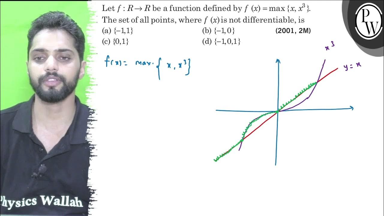 Let f: R → R be a function defined by f(x)=max{x, x^3}. The set of all points, where f(x) is not ...