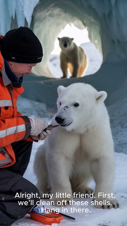 The mother polar bear begged the old fisherman to save her cub from the barnacles - YouTube