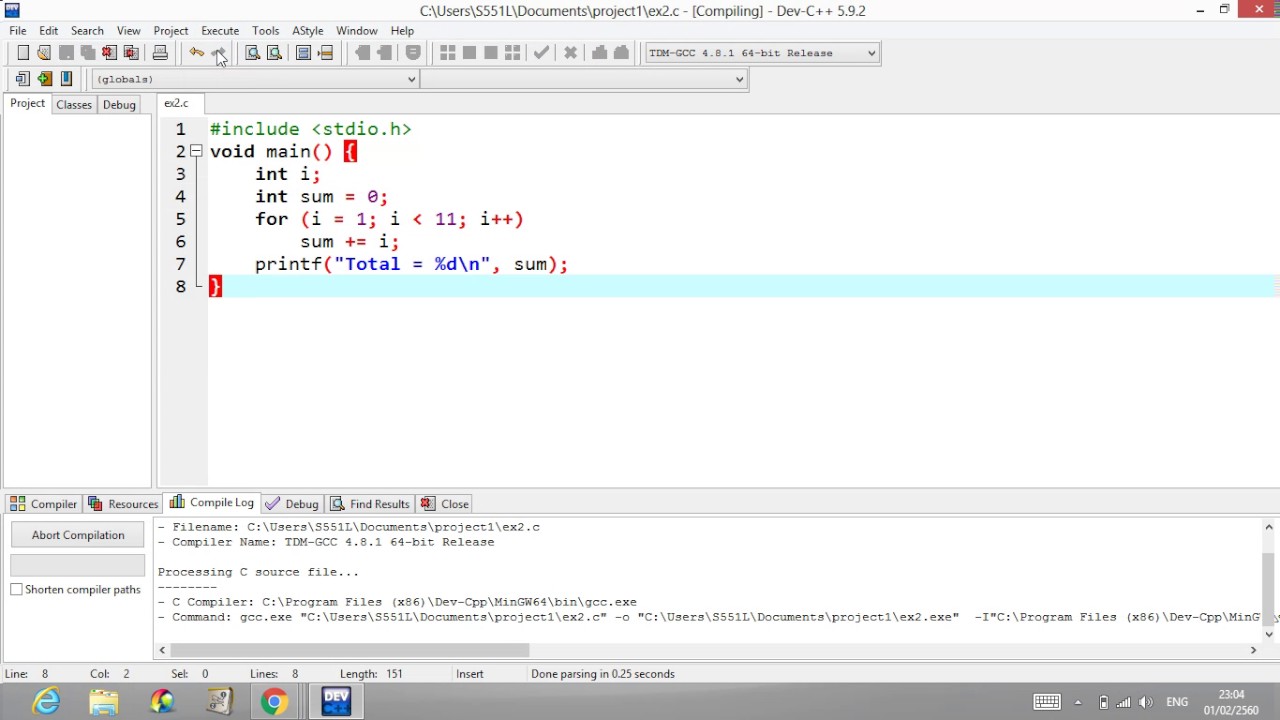 การ คอมไพล์โปรแกรมภาษาซีด้วย Dev C 5 9 2 Youtube