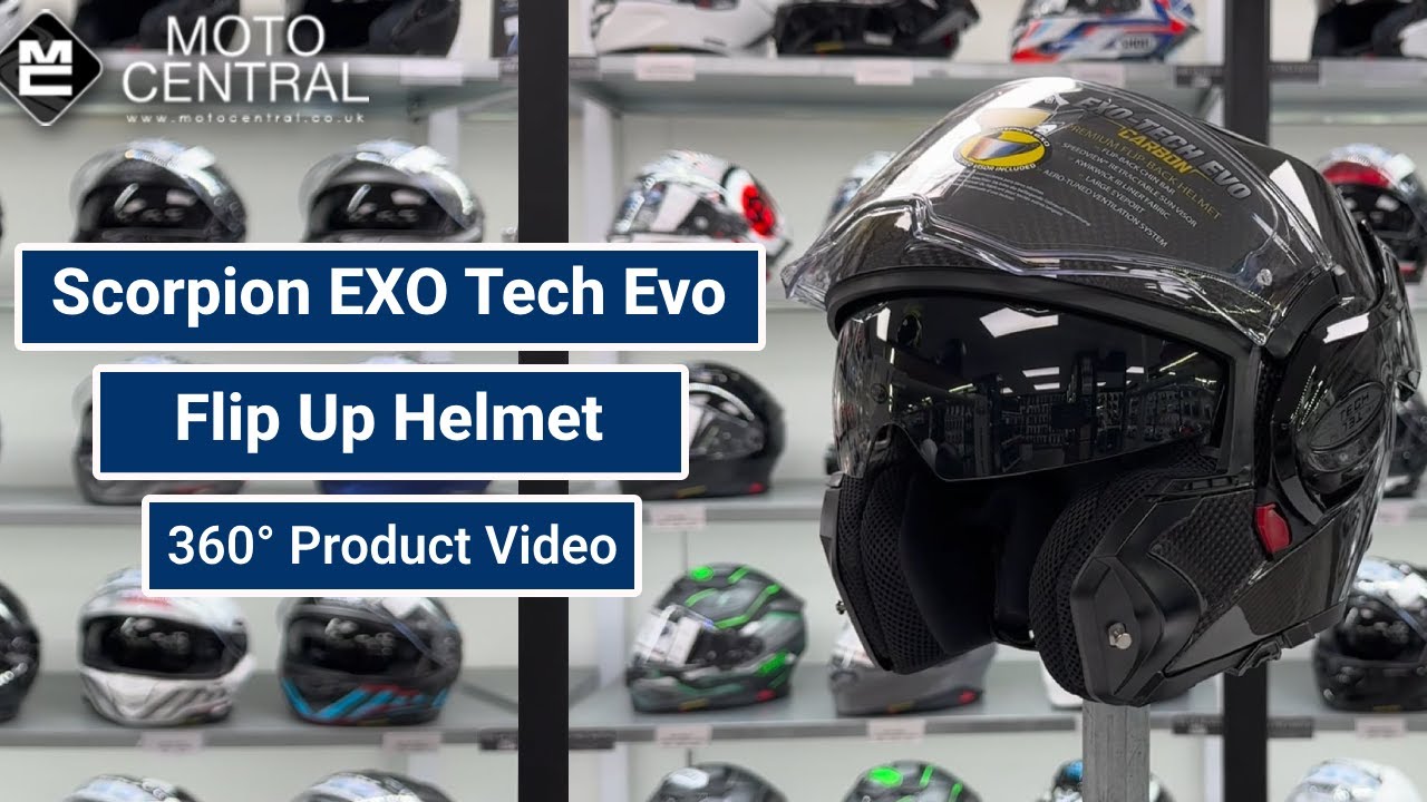 Scorpion EXO Tech Evo Carbon Gloss Black Modular Helmet | 360 Helmet View | Moto Central UK ...