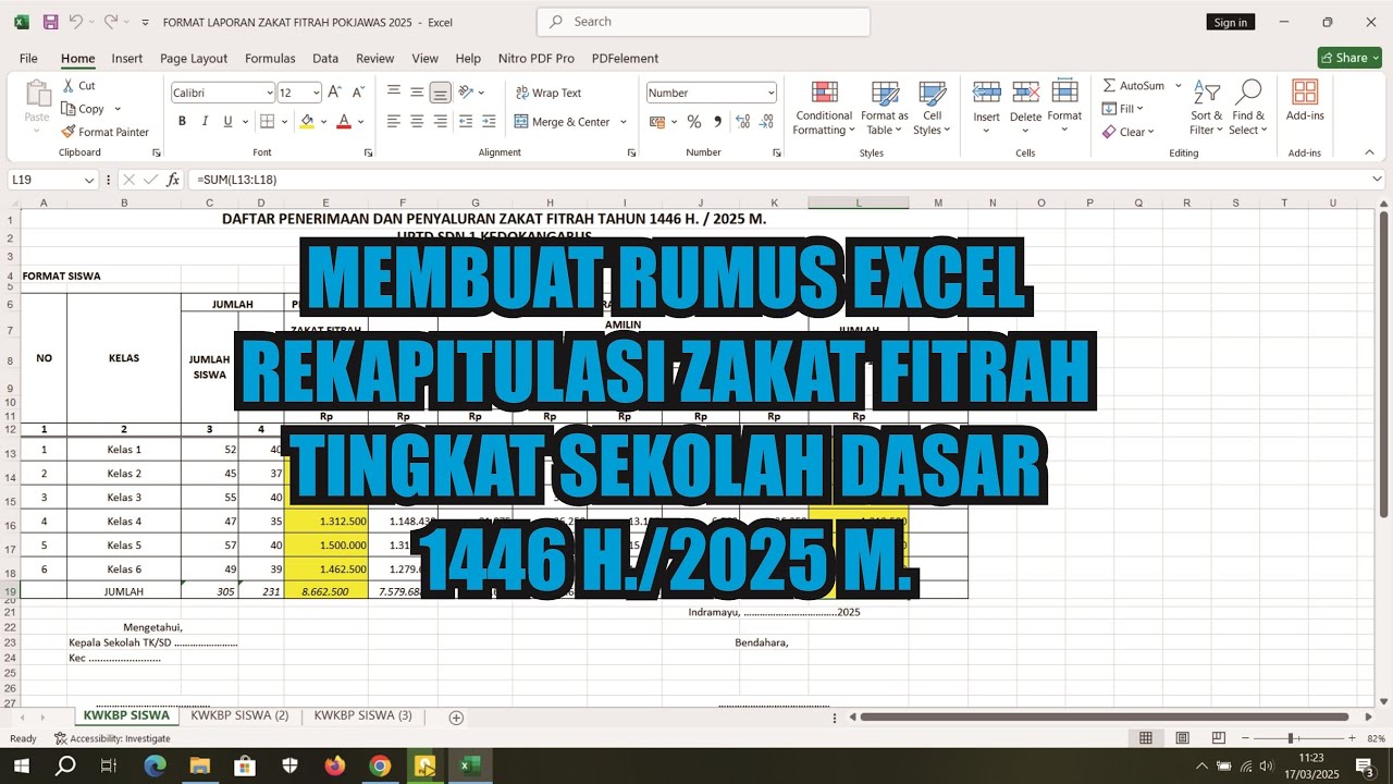 MEMBUAT RUMUS EXCEL REKAPITULASI ZAKAT FITRAH TINGKAT SD 1446 H./2025 M ...