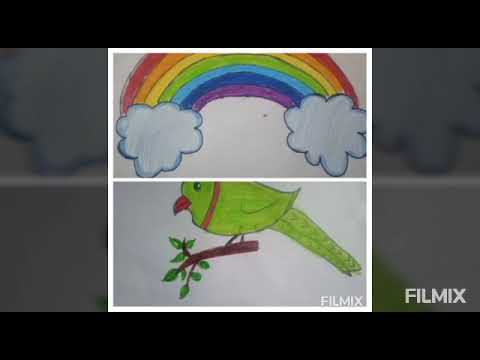 2 easy drawings ! Rainbow 🌈 and parrot drawing with colours ! Easy and ...