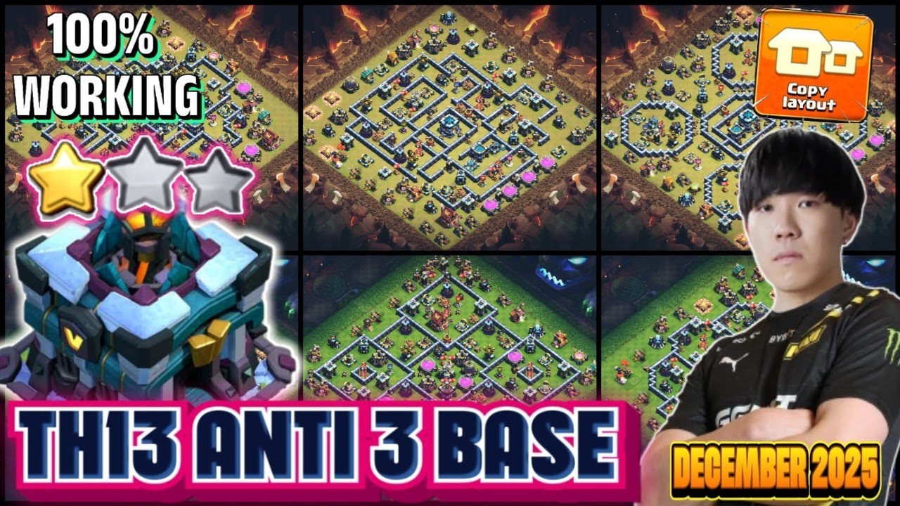 TESTED ANTI-3 TH13 BEST FOR WAR /FARM /RANK BATTLE AND CWL BASE + COPY ...