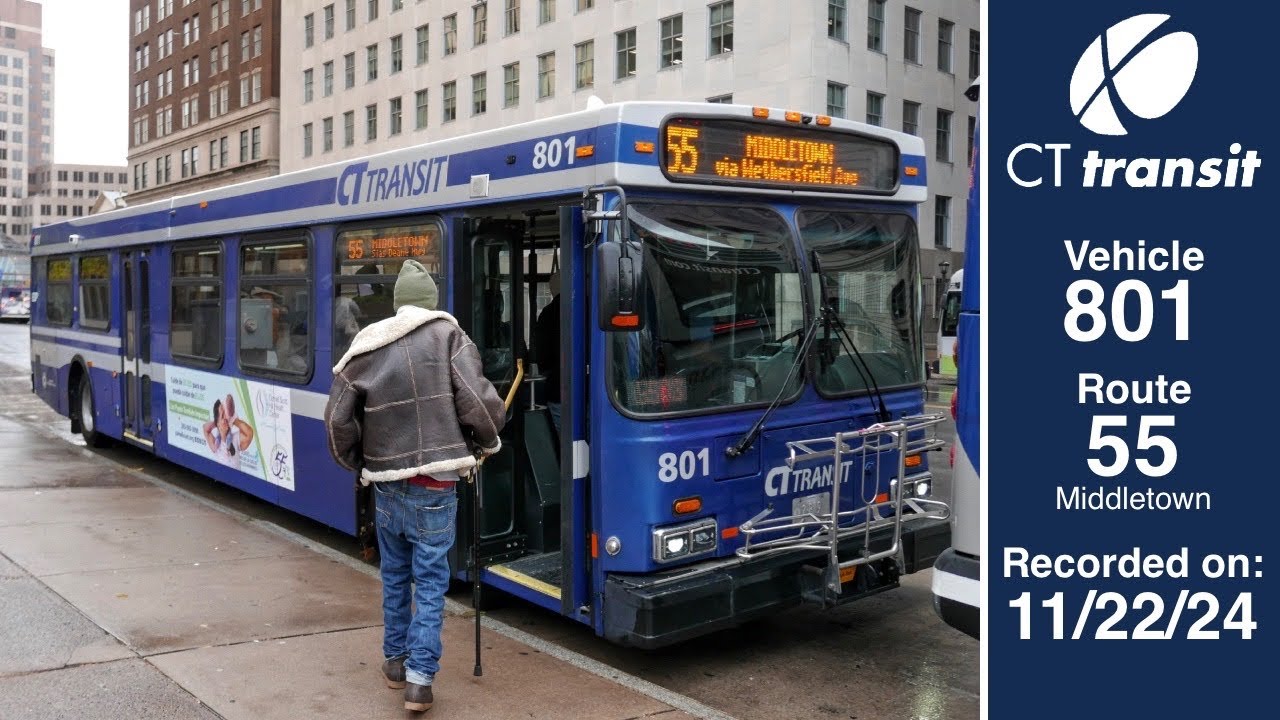 ⁴ᴷ⁶⁰ Bus Ride | CTtransit 2008 New Flyer D40LF #801 on the 55 to ...