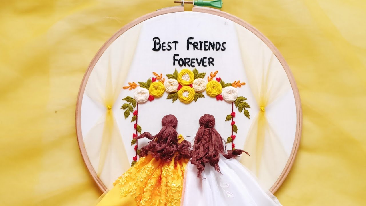 Best Friends 😍 Friendship Hoop ️ Hand Stitch Flower Embroidery Hoop ...
