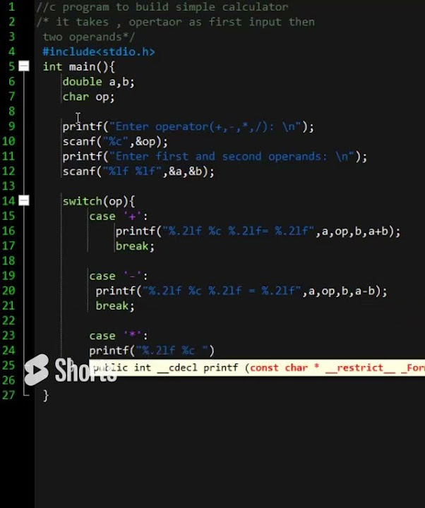 Simple Calculator Program In C Programming Shorts Ytshorts Short Programming Trending