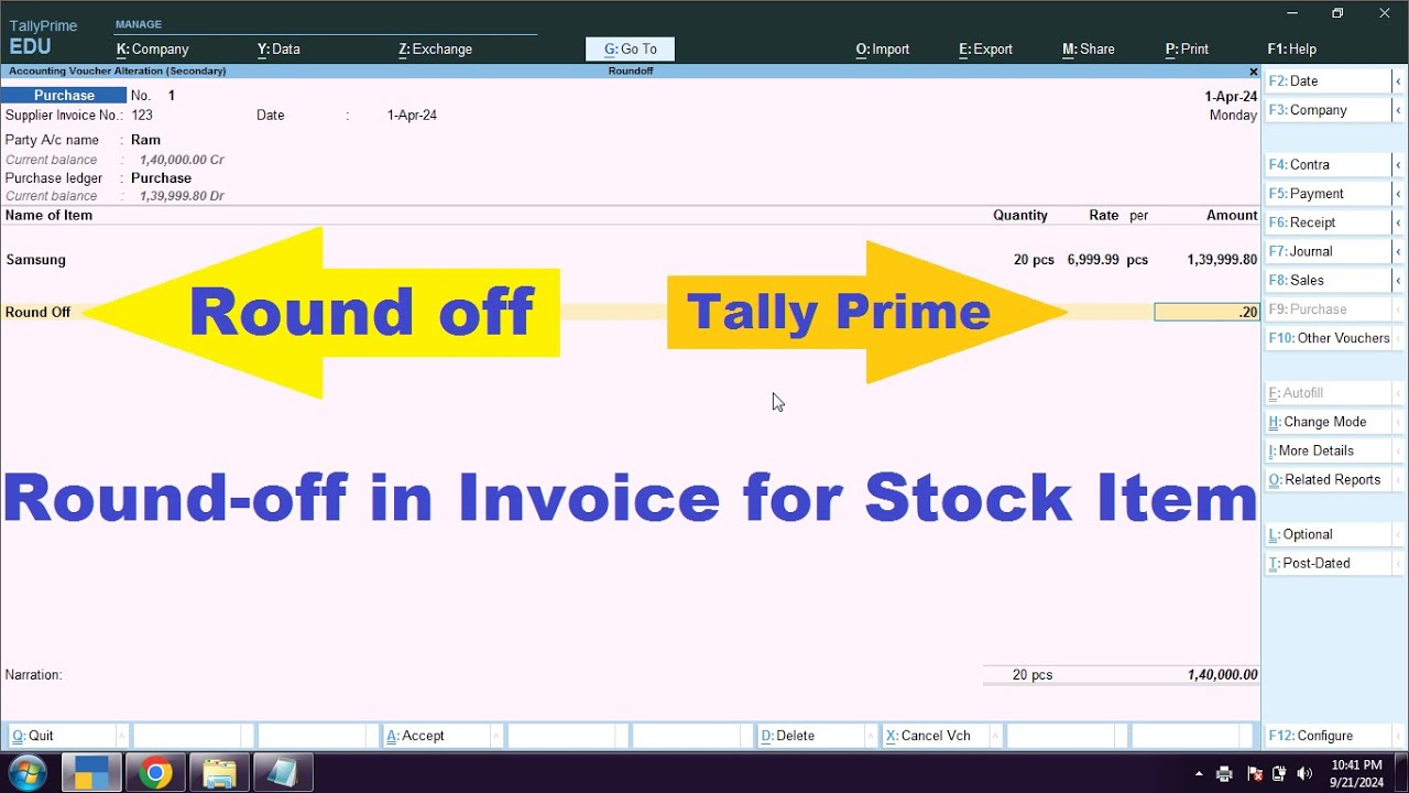 Round-off in Invoice for Stock Item Values #tallyprime #roundoff - YouTube