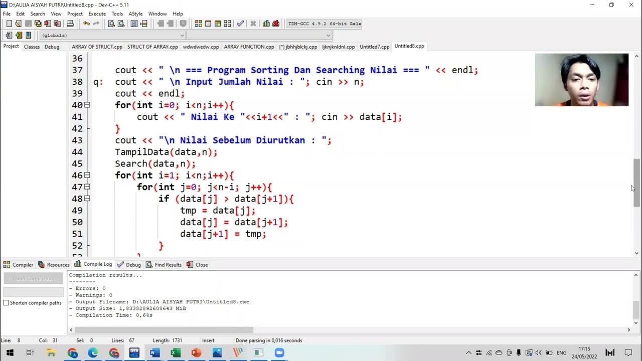 Program C++ Sorting dan Searching - UTS Struktur Data KJ002 - Kelompok 11 - YouTube