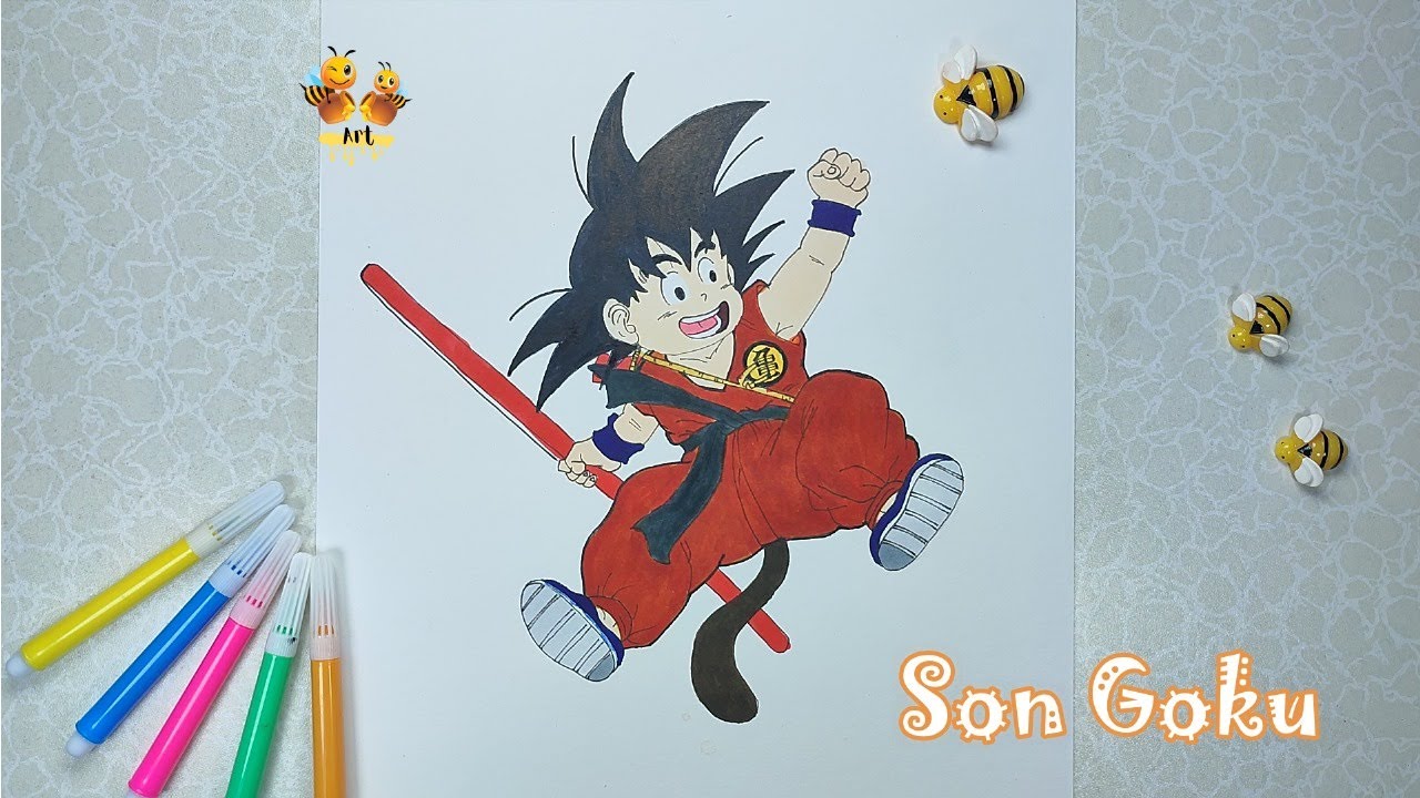 Drawing and Coloring Son Goku from Dragon Ball - easy drawing step by ...