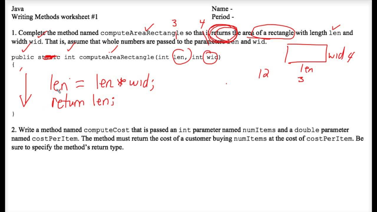Java Writing Methods Worksheet #1 - YouTube