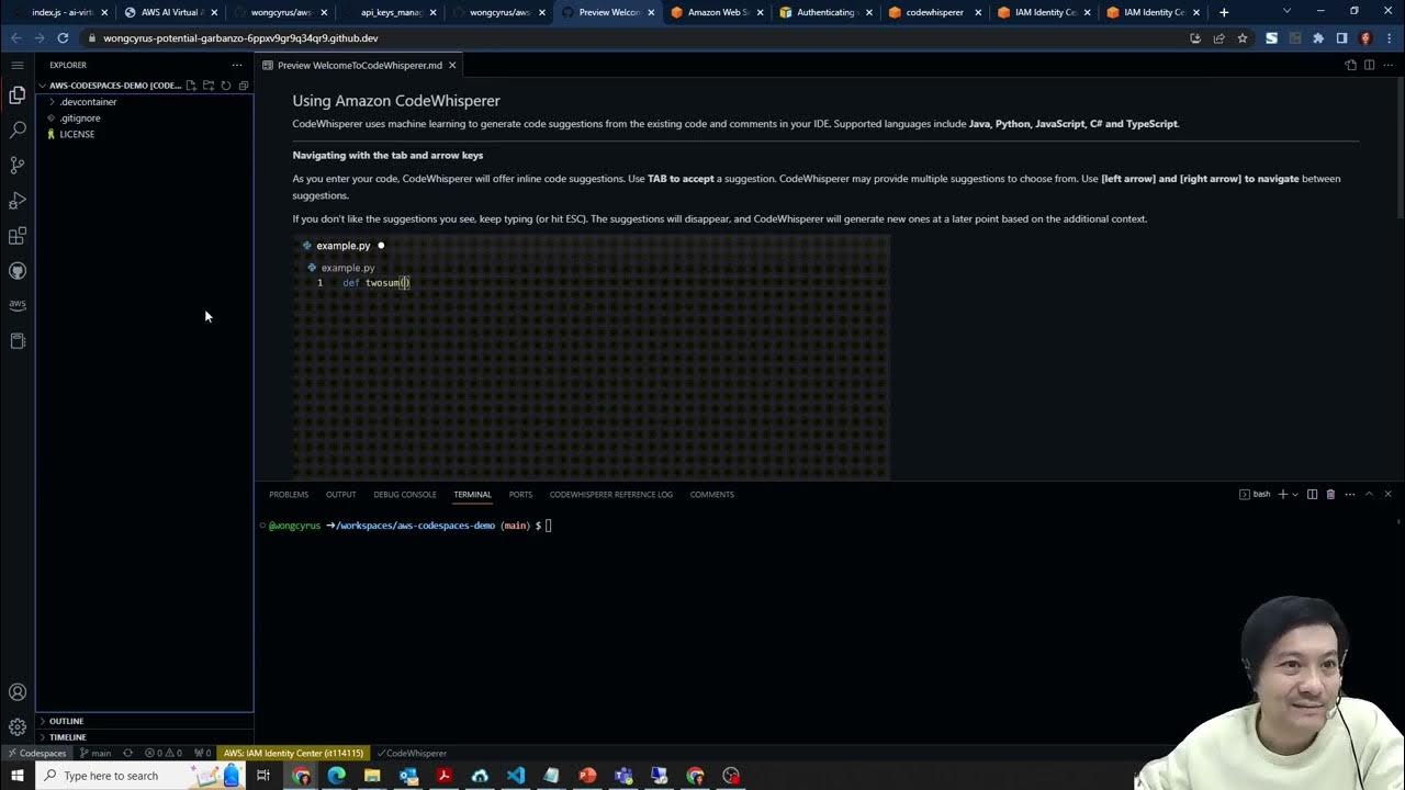 如何使用 Github Codespace 設置 Amazon Codewhisperer Aws Sso 開發python Boto3