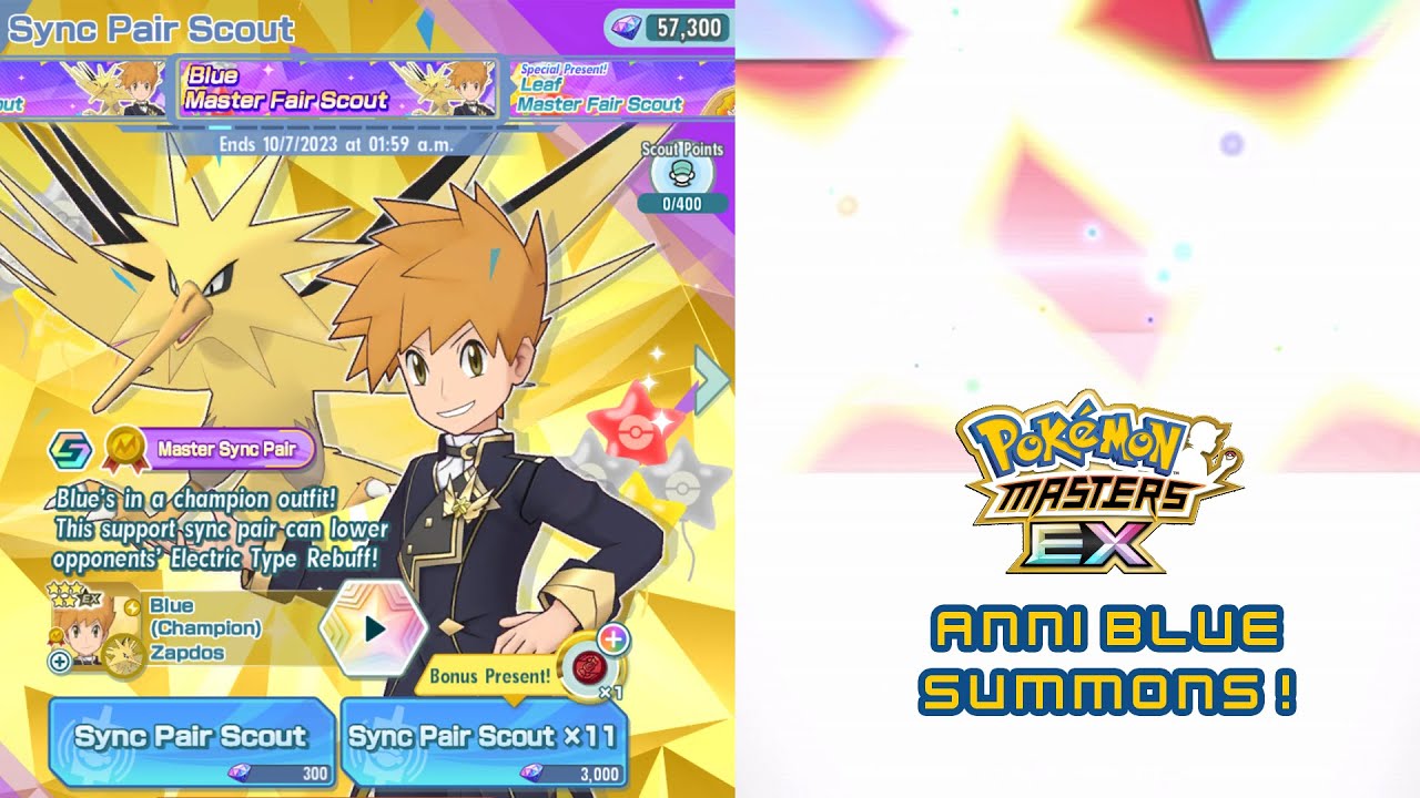 Pokemon Masters EX - Anni Blue/Champion Blue Summons! The good fortune ...