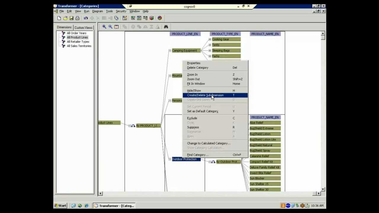 Cognos Transformer: Sub-Dimension - YouTube