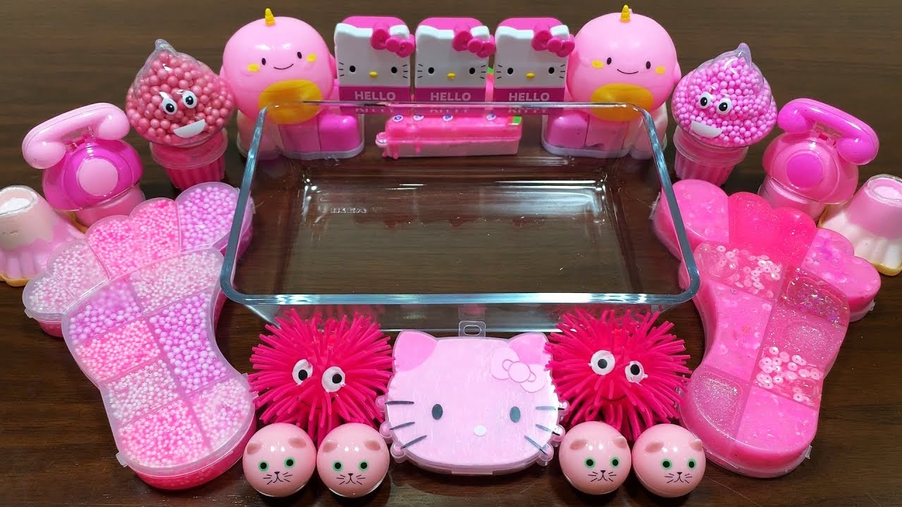 Special #PINK Hello Kitty Slime || Mixing Random Things Into Slime ...