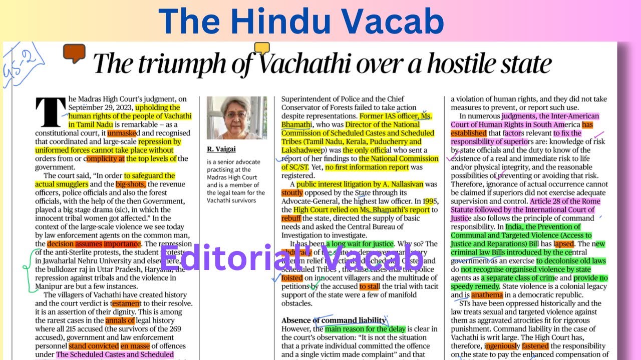 The Hindu Vacab, 4 Oct 2023, 20 words, The Triumph of Vachathi over a ...
