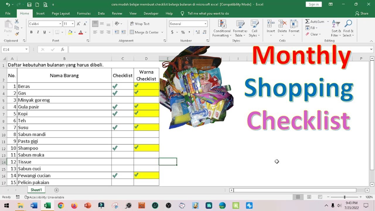 cara membuat checkbox dan checklist otomatis di excel - YouTube