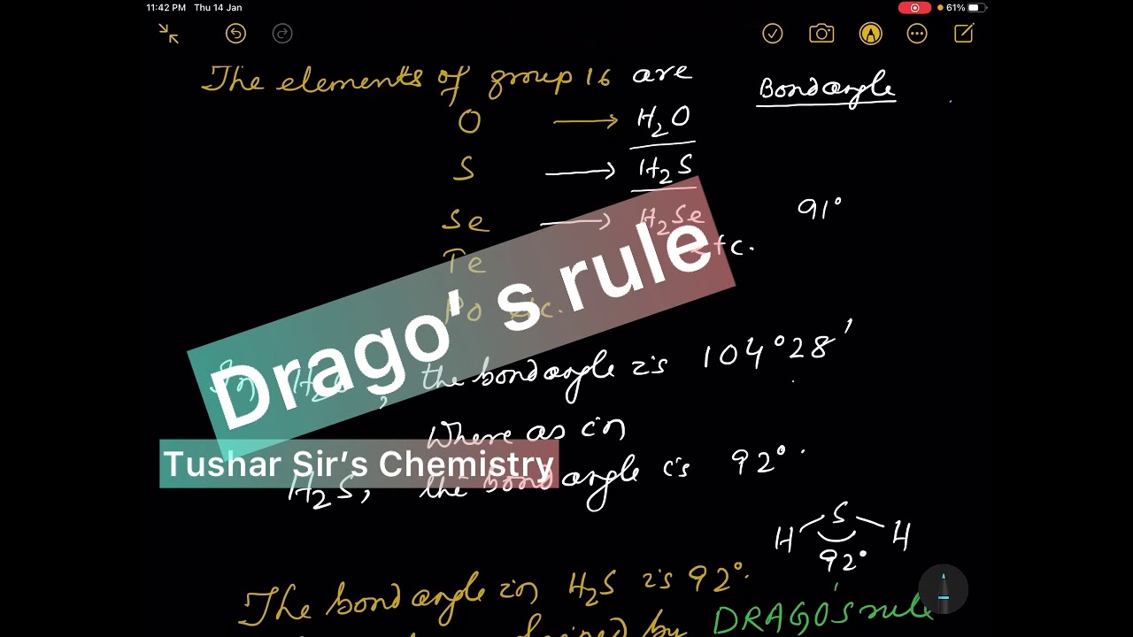 Drago’s rule/Bond angle decreases as there is no hybridisation in H2S or PH3 etc/ % s character ...
