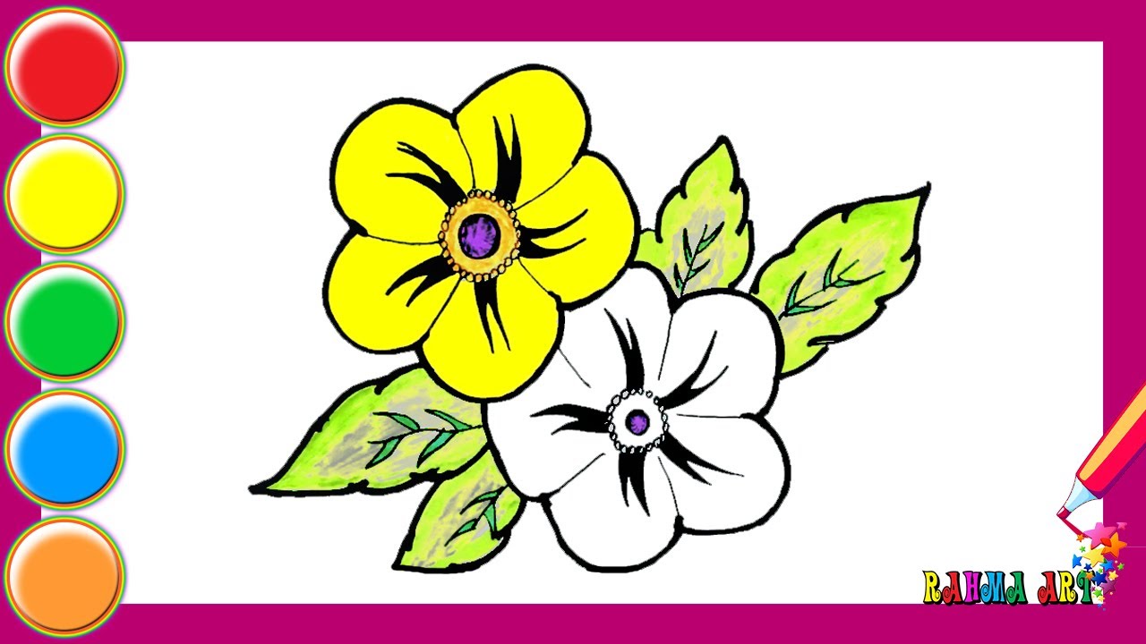 CARA MENGGAMBAR BUNGA | BELAJAR MENGGAMBAR DAN MEWARNAI UNTUK ANAK ...