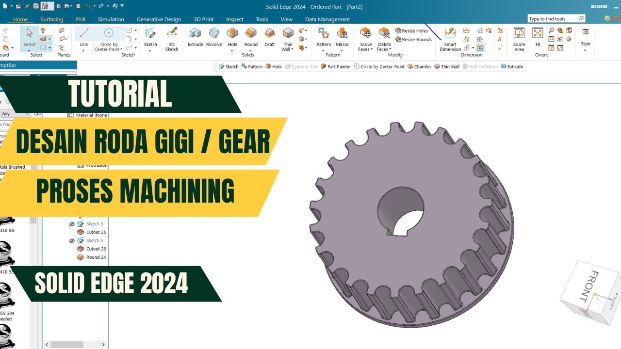 Tutorial desain roda gigi (gear) Solid edge Bagi Pemula & Proses Bubut ...