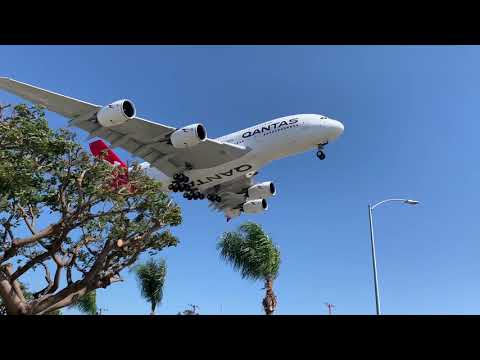 Los Angeles LAX NOON plane spotting IN N OUT BURGER QANTAS A380 LANDING ...