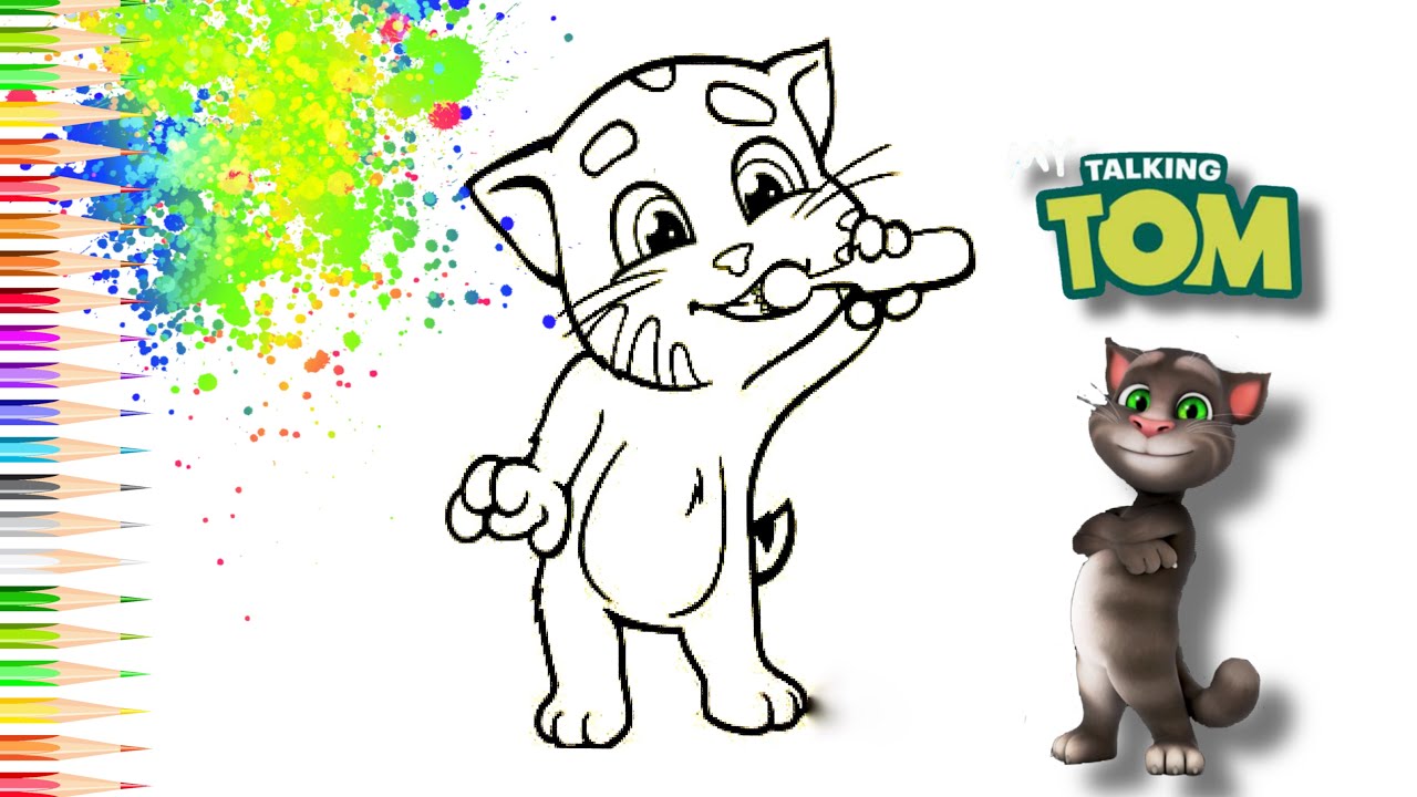 Talking Tom coloring page. We brush our teeth together with Tom. Let's ...