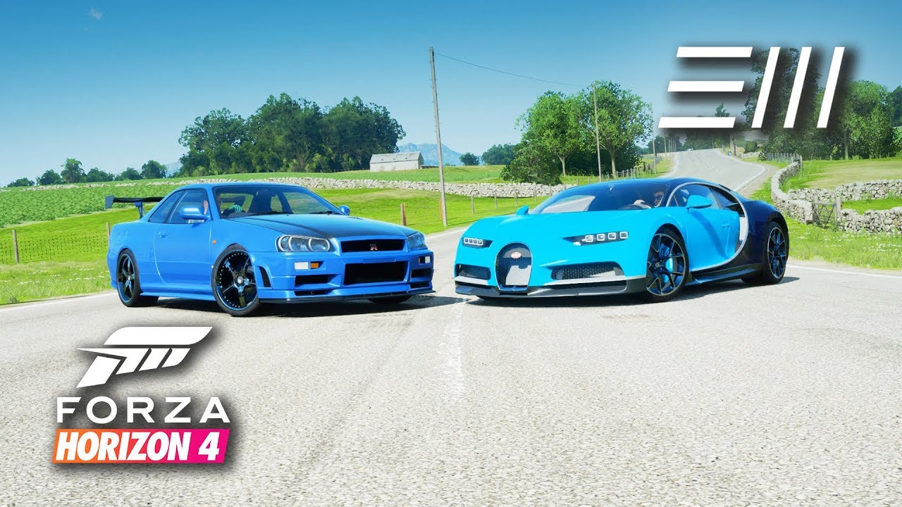 Forza Horizon 4 - "Riced Out" R34 Skyline GT-R vs Bugatti Chiron | Rice ...
