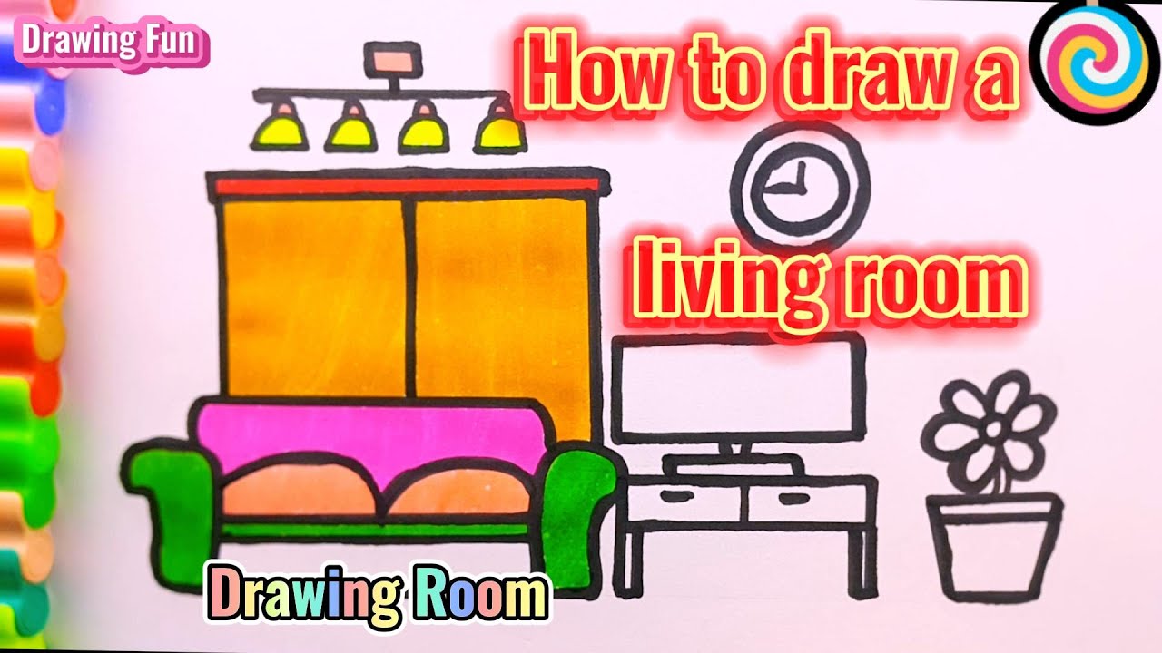 How to draw a living room | How to draw a drawing room - YouTube