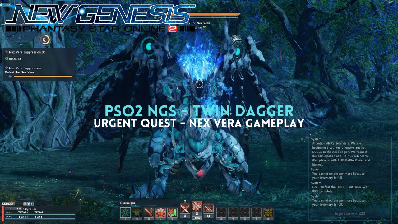 PSO2 NGS - Fighter Twin Dagger Gameplay - 1st Time Urgent Quest - Nex ...