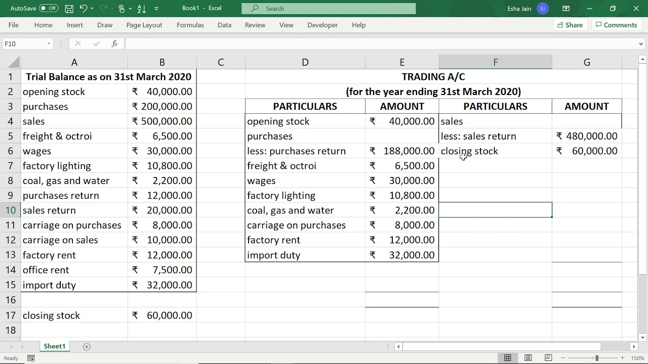 Trading Account In Excel YouTube Trading Account In Excel YouTube