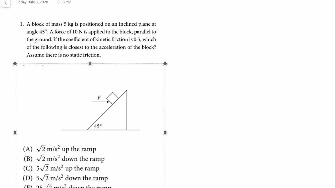 Physics GRE Practice: Classical Mechanics Question 1 (Newton’s Second ...