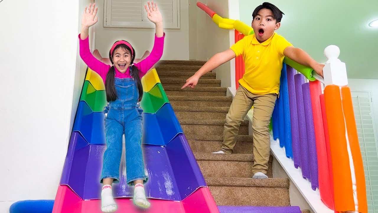 Eric Jannie and Charlotte Plays on the Stair Slide for Kids Kids ...