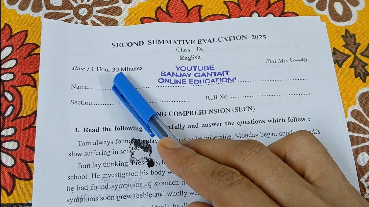 class 9 english 2nd unit test question paper 2025 | class 9 english 2nd ...