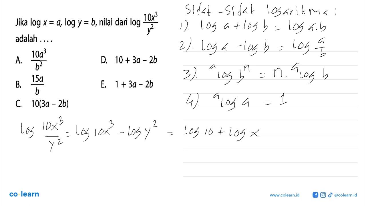 jika-log-x-a-log-y-b-nilai-dari-log-10x-3-y-2-adalah-youtube