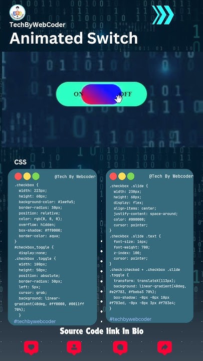 Animated Switch Using Htmlcss And Javascript Source Code Link In Description Techbywebcoder