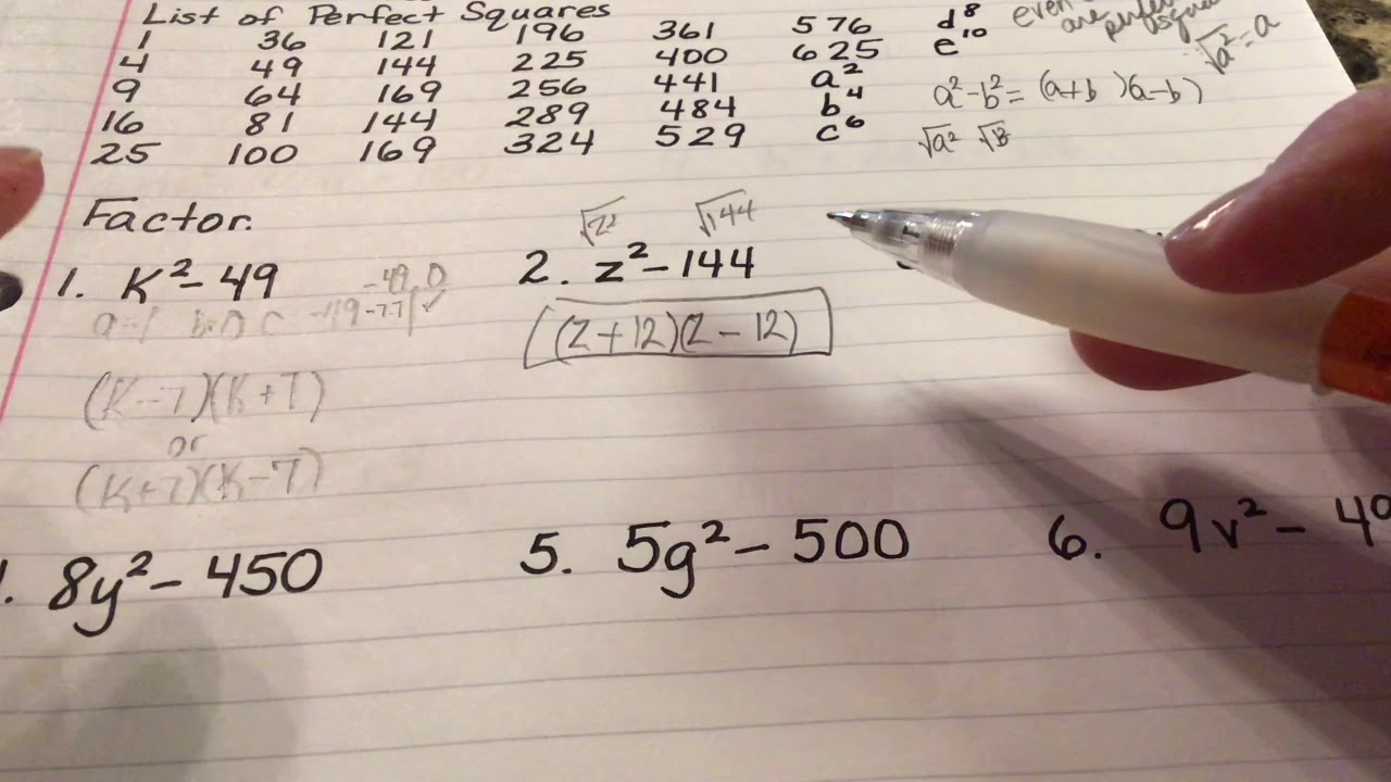 Factoring Binomials Difference of Squares - YouTube